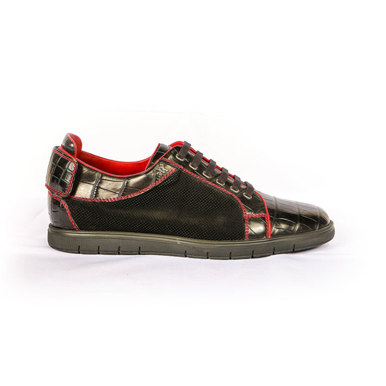 ARTIOLI CASUAL SHOES SUEDE CROCO LEATHER (BLACK) | Cellini Signature